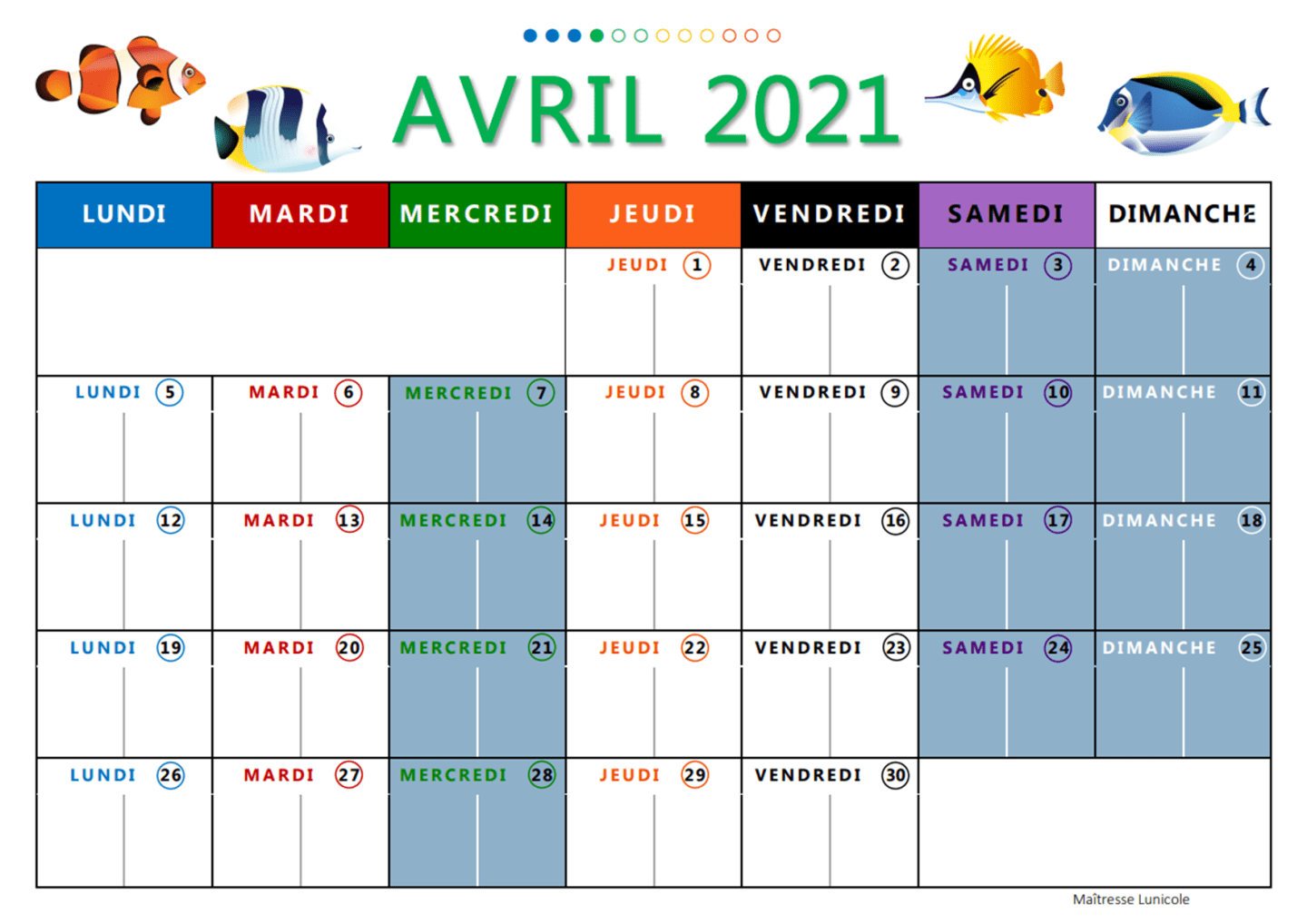 Calendriers 2021 – GS – Maîtresse Lunicole