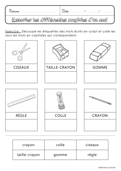 La correspondance entre les lettres en capitales, en script et en ...