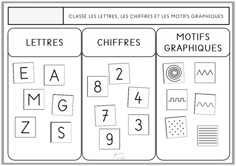 Différencier lettres, chiffres et motifs graphiques – Maîtresse Lunicole