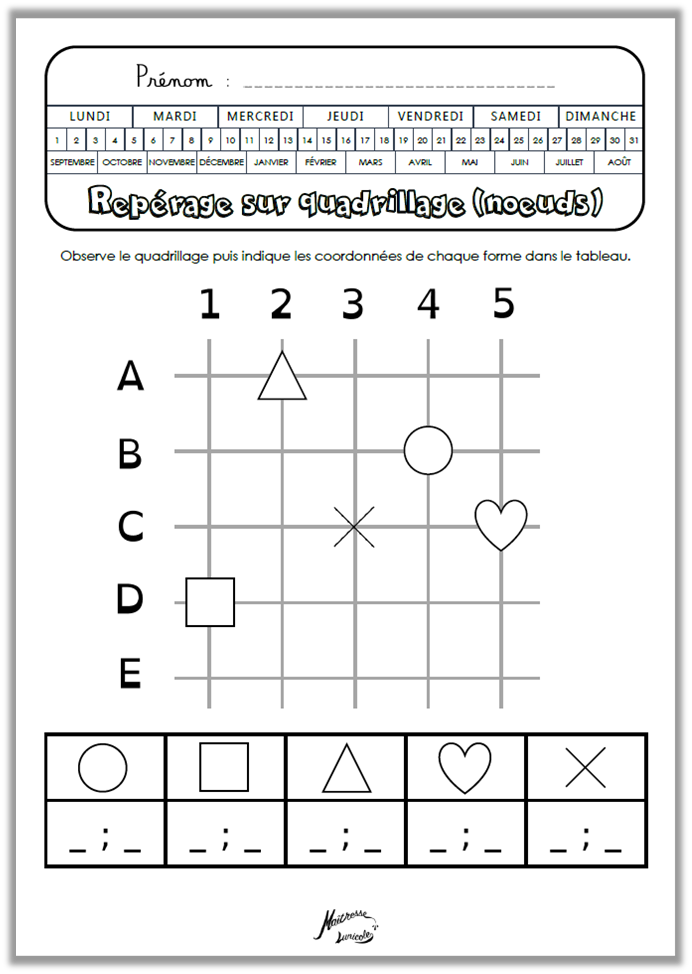 Repérage, déplacement et reproduction sur quadrillage – Maîtresse Lunicole