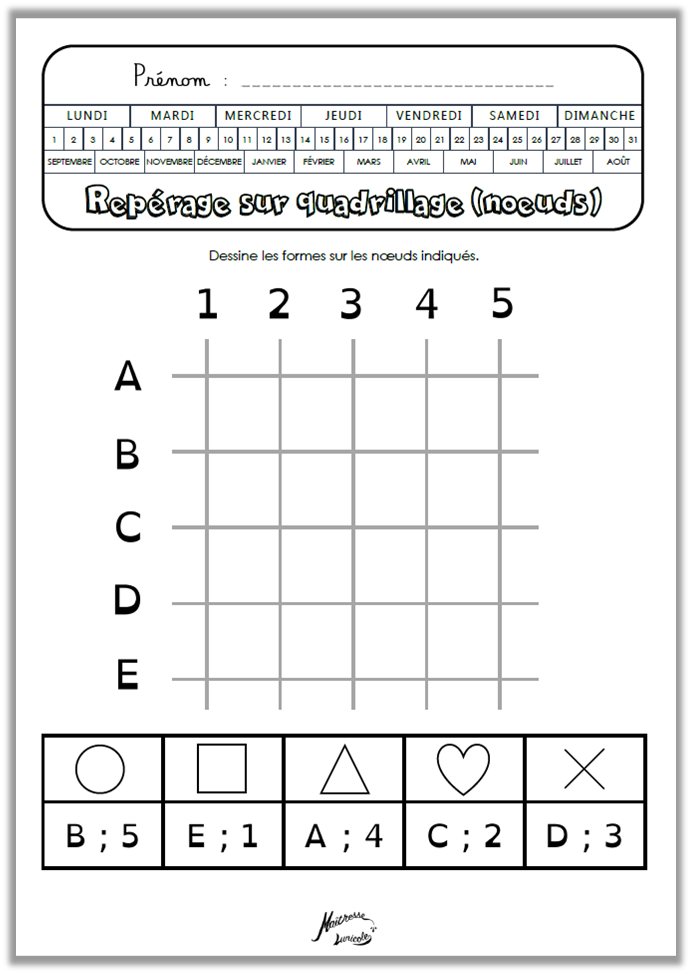 Repérage, déplacement et reproduction sur quadrillage – Maîtresse Lunicole