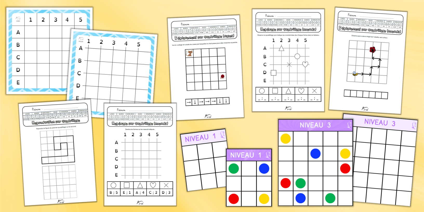 Repérage, déplacement et reproduction sur quadrillage – Maîtresse Lunicole