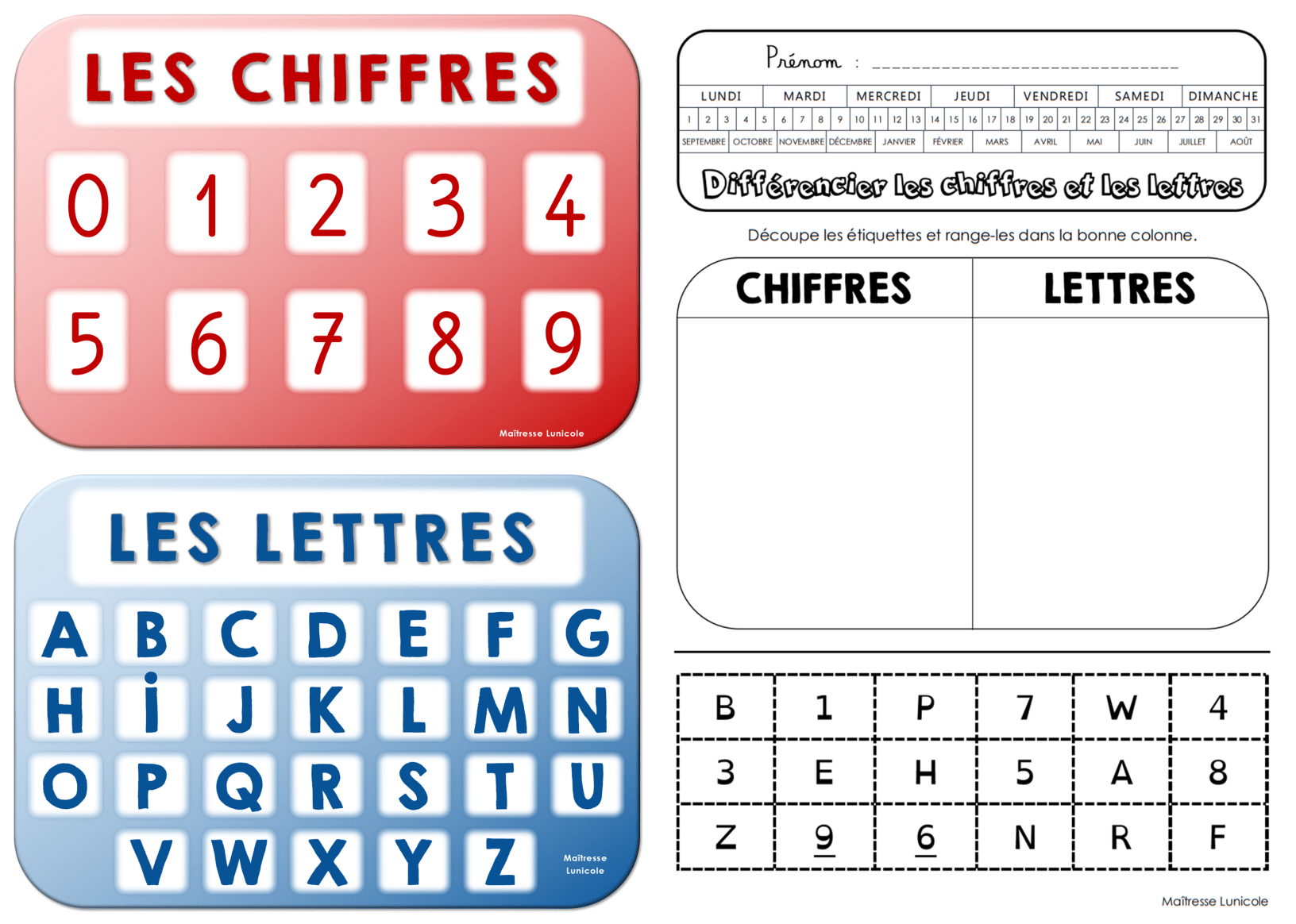 Différencier les lettres et les chiffres : affichages et fiches d ...