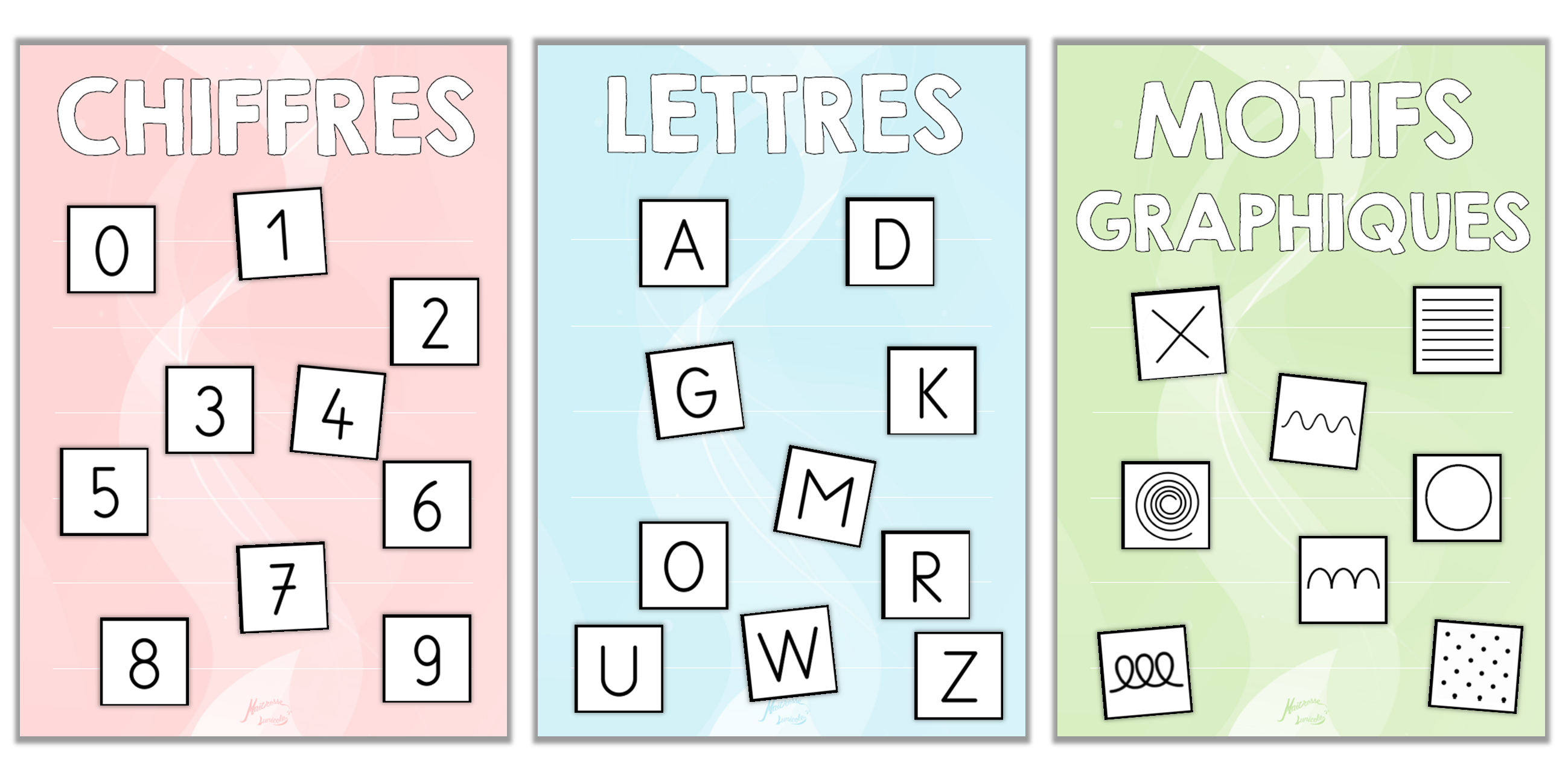 Différencier lettres, chiffres et motifs graphiques – Maîtresse Lunicole