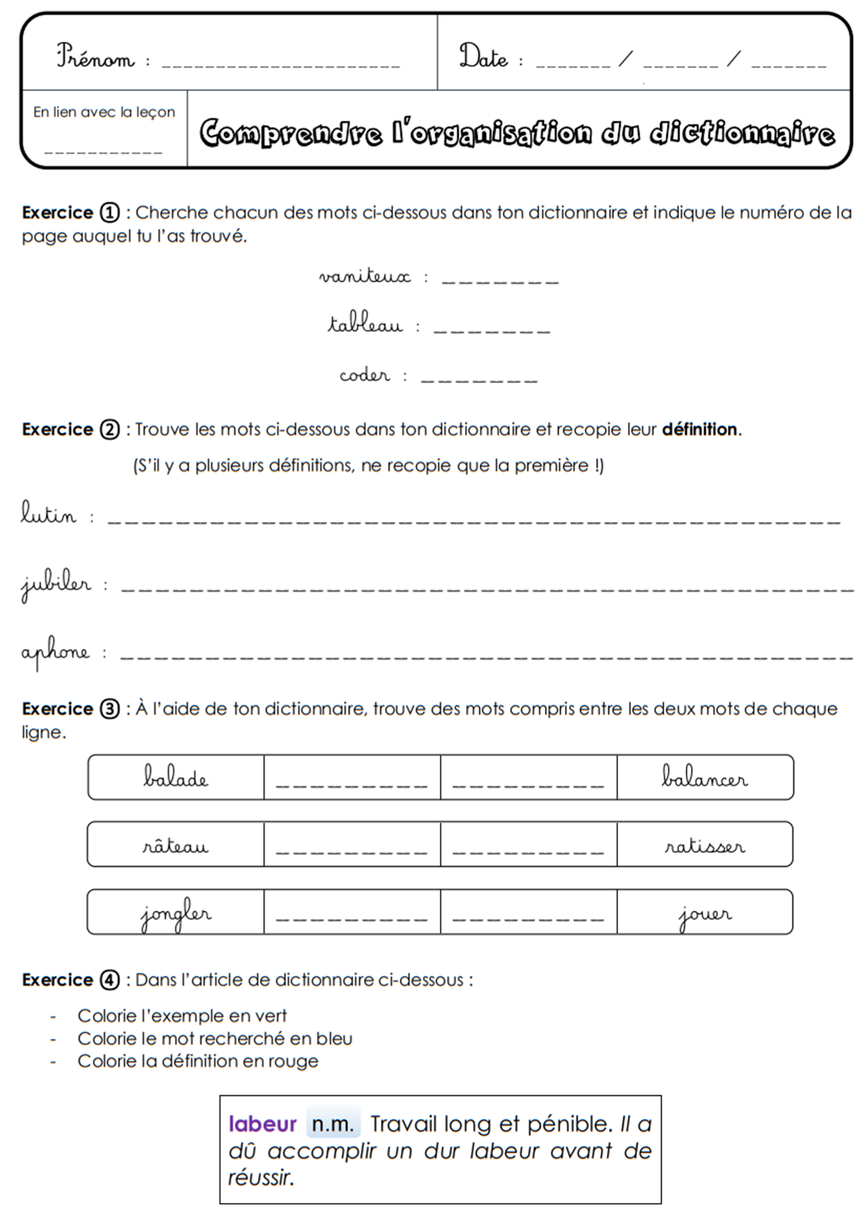 Comprendre l’organisation du dictionnaire – Maîtresse Lunicole