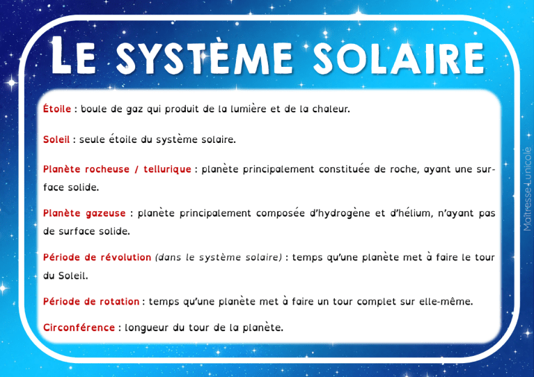 Le système solaire – Maîtresse Lunicole