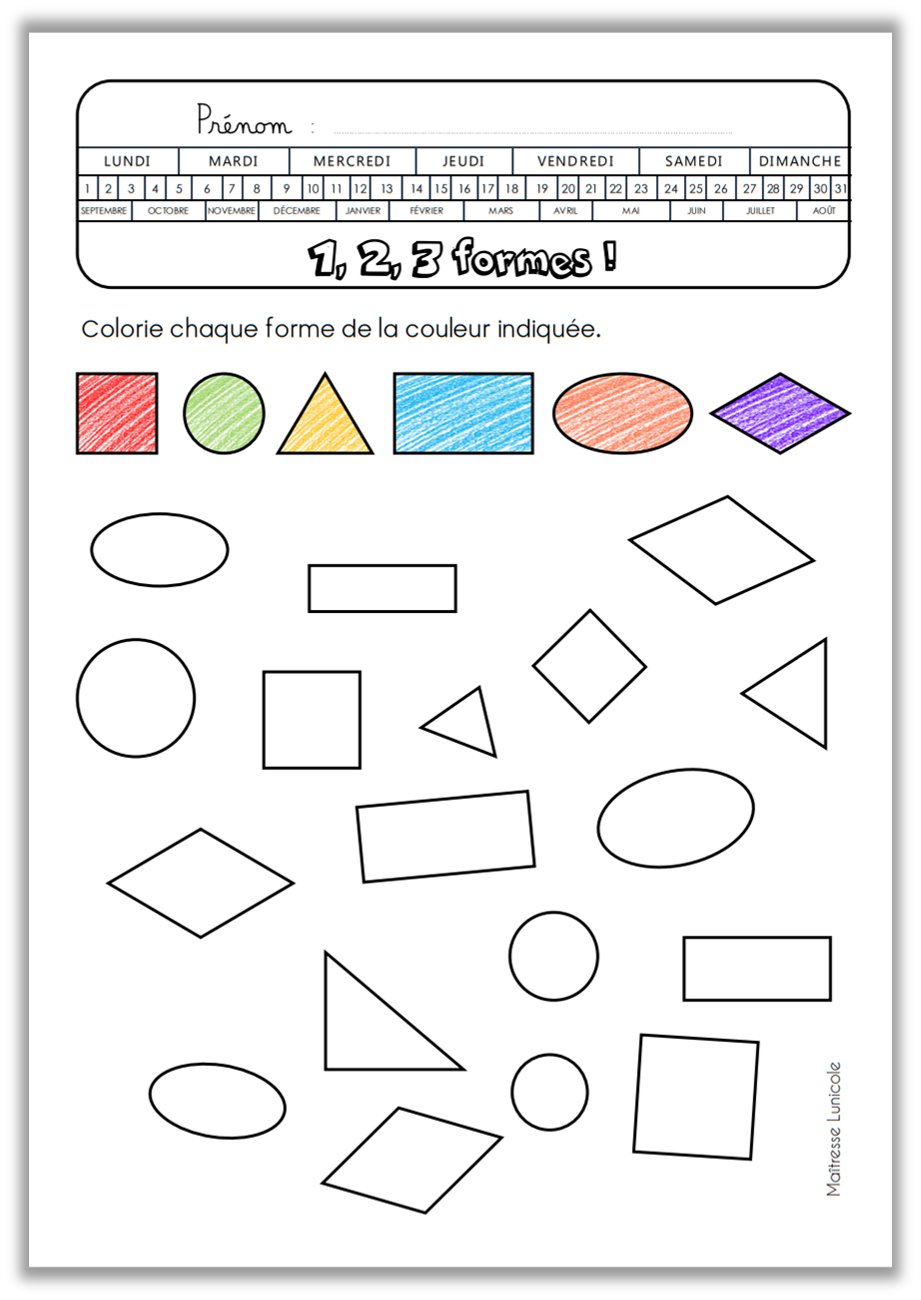 Les formes géométriques – cycle 1 – Maîtresse Lunicole