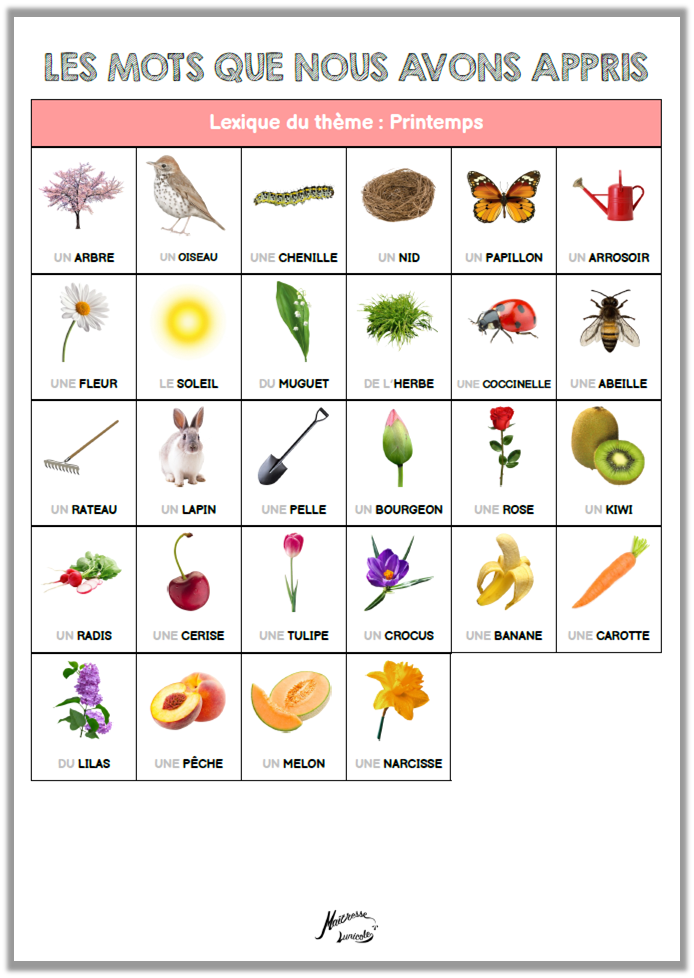 Le printemps – cycle 1 – Maîtresse Lunicole