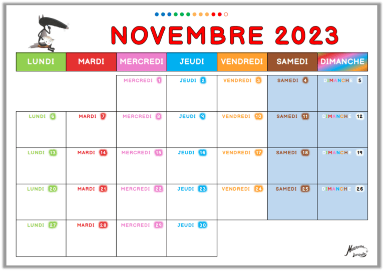 Calendriers maternelle 2023 – 2024 – Maîtresse Lunicole