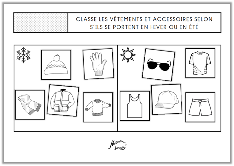 Les vêtements – cycle 1 – Maîtresse Lunicole