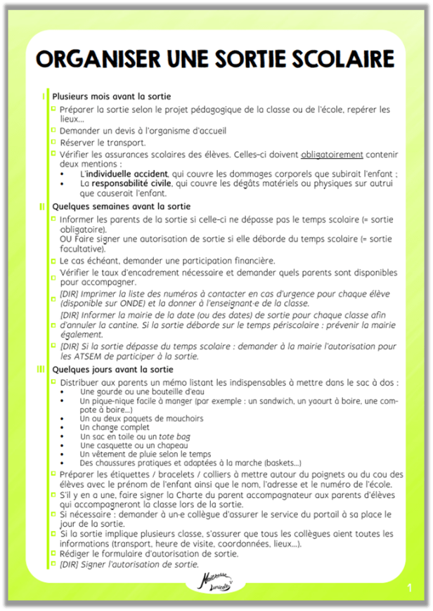 Organiser une sortie scolaire – Maîtresse Lunicole