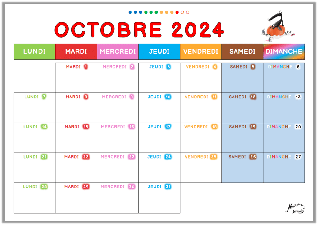 Calendriers maternelle 2024 – 2025 – Maîtresse Lunicole