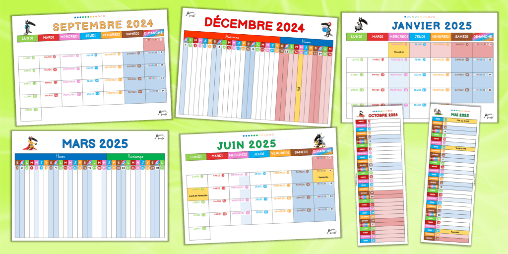 Calendriers maternelle 2024 – 2025 – Maîtresse Lunicole