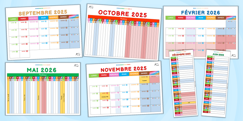 Calendriers maternelle 2025 – 2026 – Maîtresse Lunicole
